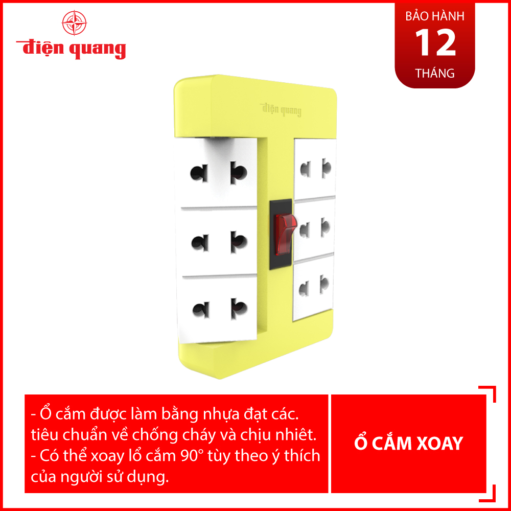 Ổ Cắm Xoay 90 Điện Quang ĐQ ESK RT 6RW (6 Lỗ màu vàng trắng) - MixASale