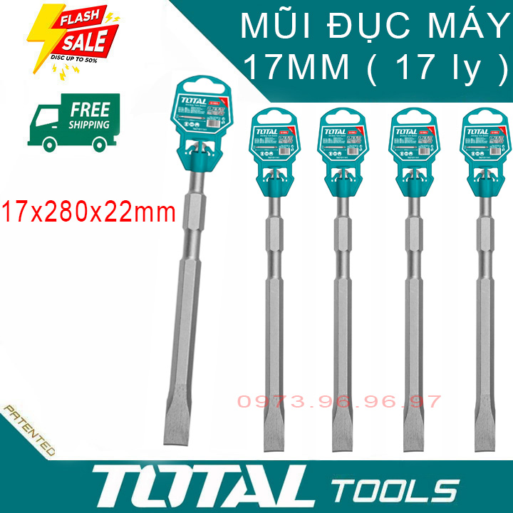 Mũi đục 17 Ly nhọn và dẹp x 280mm Chính hãng TOTAL TAC153171 sử dụng ...