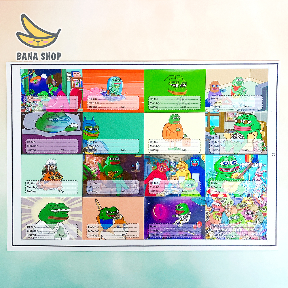 Set 16 decal dán nhãn tập vở ếch xanh Pepe sad frog siêu bựa vozer voz ...