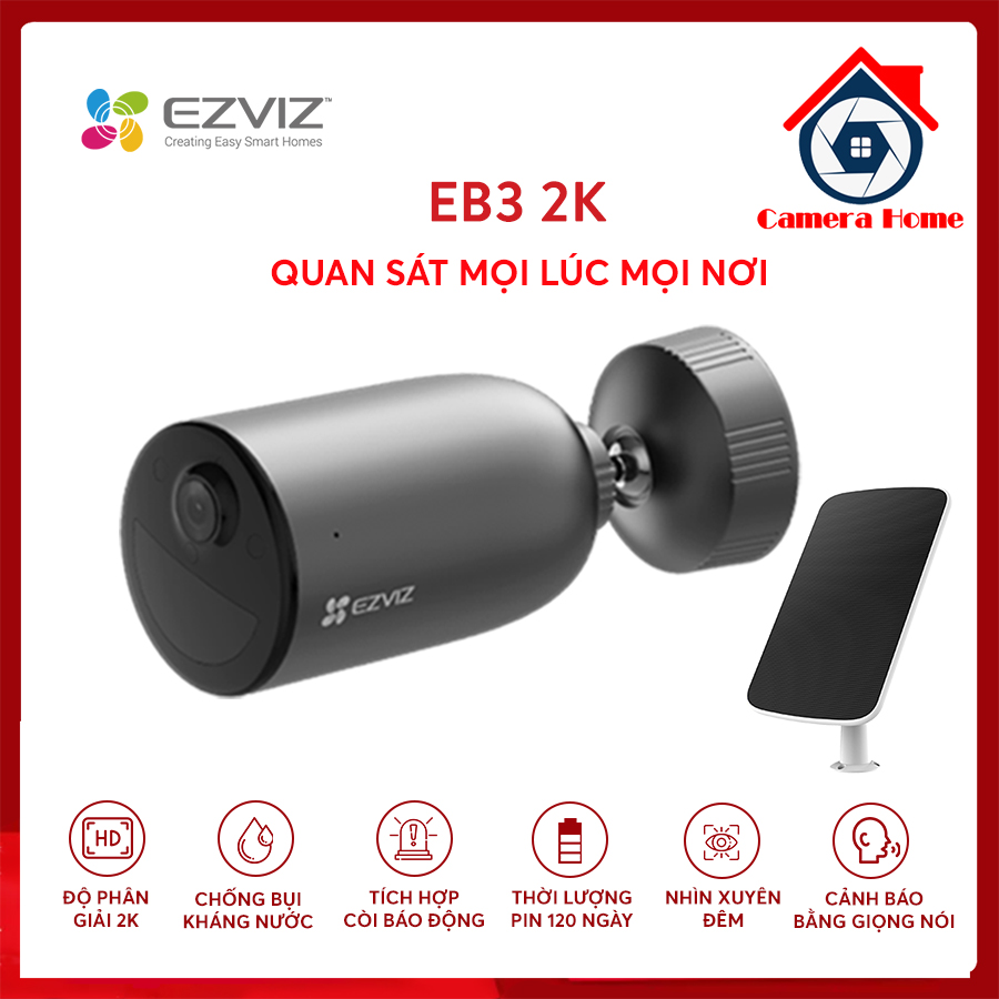 [BÁN LẺ - GIÁ SỈ] Camera WIFI EZVIZ EB3 2K 4MP (Tặng Kèm Tấm Pin) - Độ Phân Giải 2K, Chống Bụi ...