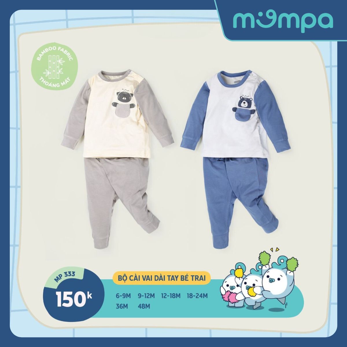 Bộ quần áo cộc tay cho bé Mompa 6 tháng - 4 tuổi vải Modal cài vai ...