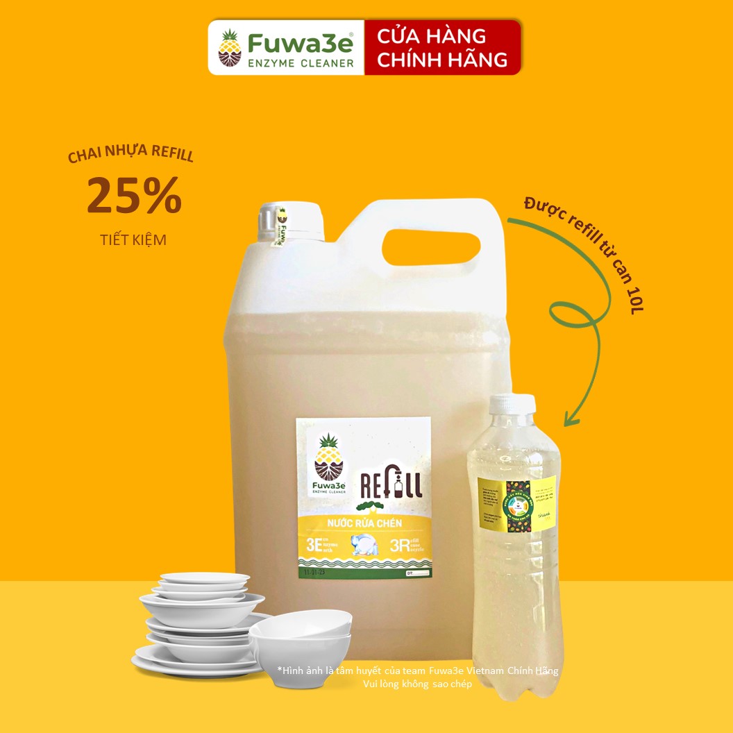 (REFILL) Nước rửa chén hữu cơ enzyme sinh học dứa Fuwa3e dạng chai ...