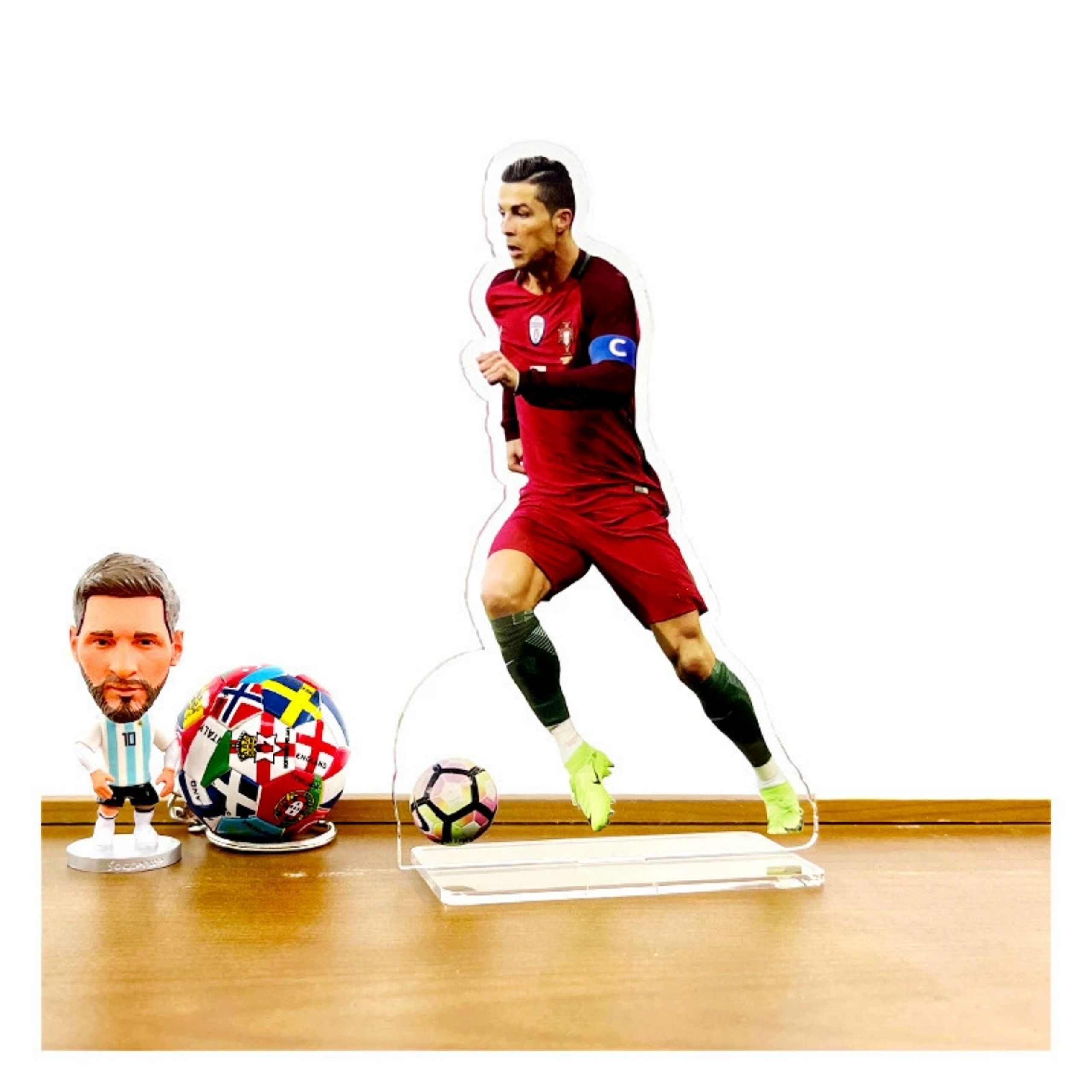 Mô hình tượng cầu thủ Standee Acrylic Messi Ronaldo 15cm dùng trang trí ...