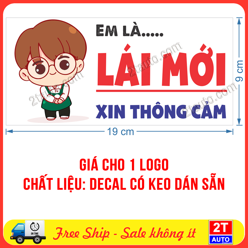 1 LOGO STICKER TEM DECAL DÁN XE LÁI MỚI XIN THÔNG CẢM MẪU NAM NỮ CUTE ...