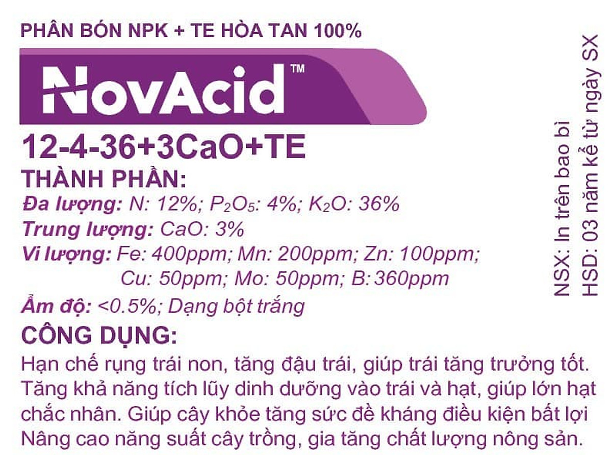 [HCM]Phân bón hòa tan Israel Novacid 12-4-36+3CaO+Te Hoà tan sử dụng ...