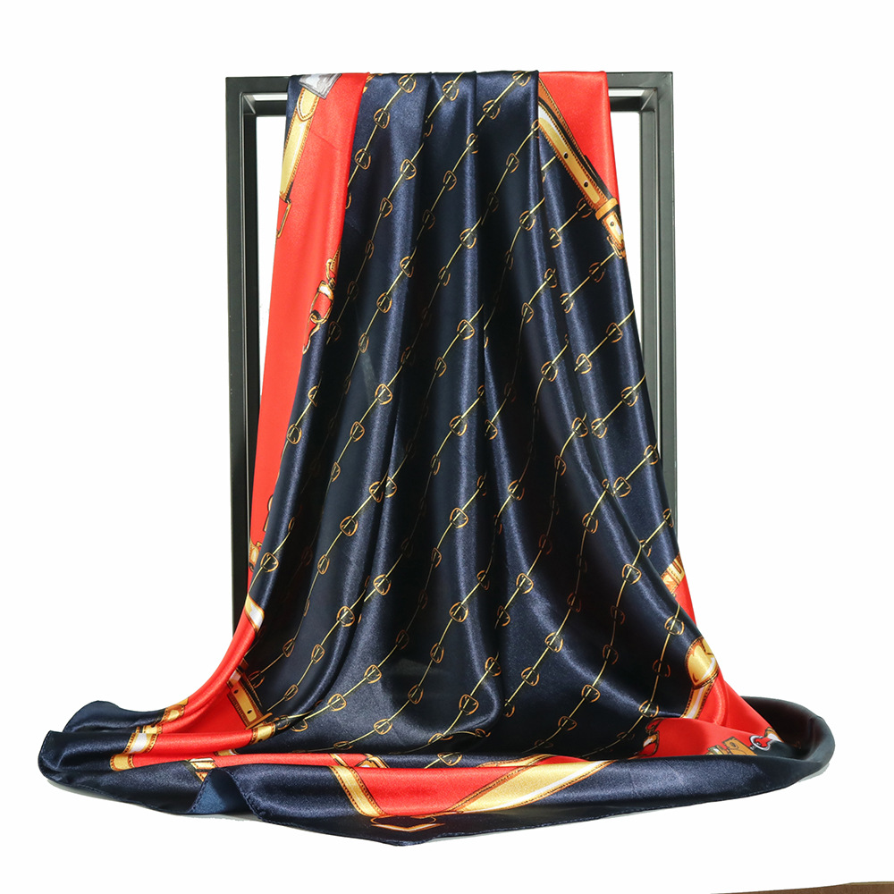 Khaki Chain Print Silk Scarf 90*90cm Satin Satin Large Square Scarf ...