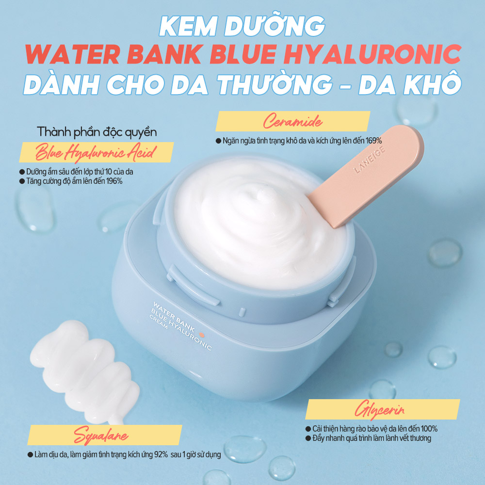 Bộ Kem Dưỡng Ẩm Dành Cho Da Thường Và Da Khô Water Bank Blue HA Cream Dry 50ml Mặt nạ ngủ dưỡng ...