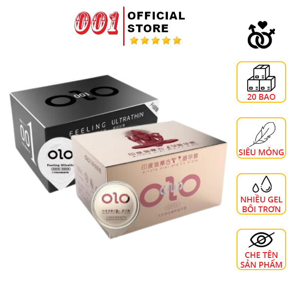 Bộ 2 hộp 20 chiếc bao cao su OLO 001, BCS OLO feeling ultrathin nhiều gel, OLO ấn độ hồng gân ...