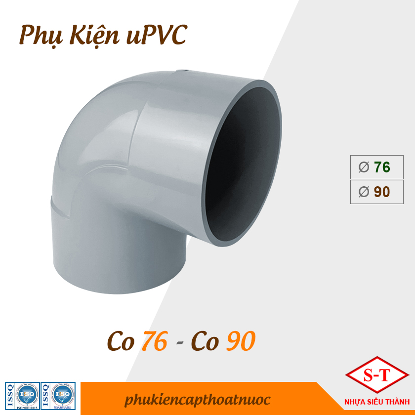 Co, Cút PVC phi 76, 90 phụ kiện uPVC nhựa ST [BỊCH 5 cái] | Lazada.vn