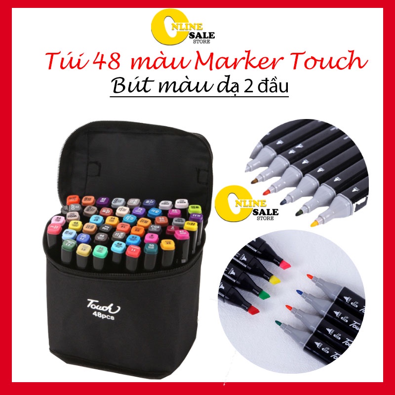 [HOT] Bút tô màu vẽ Marker Touch 48 màu kèm túi vải họa cụ vẽ tranh ...