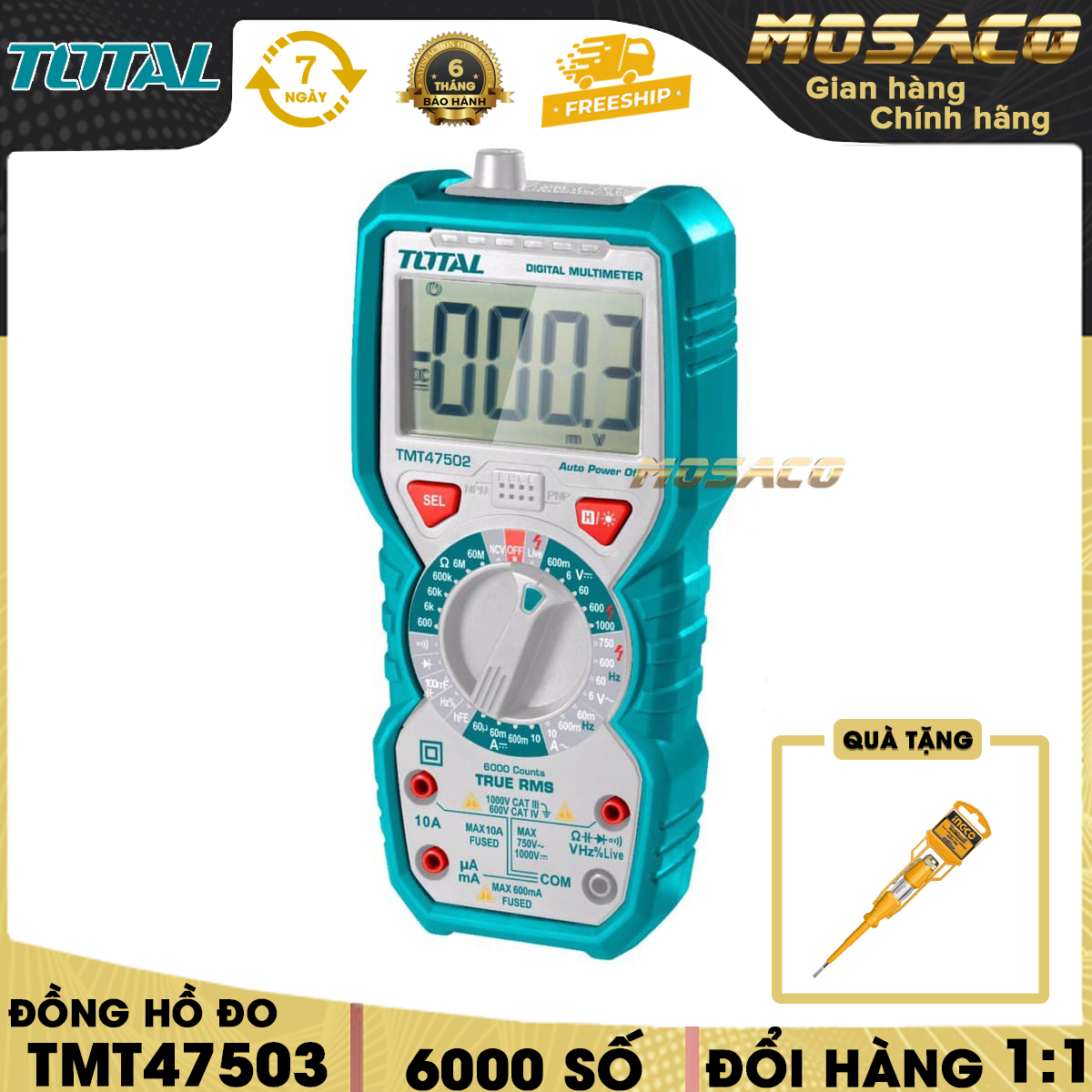 Đồng hồ đo điện vạn năng TOTAL TMT47503 chất liệu cao cấp 6000 số đếm ...