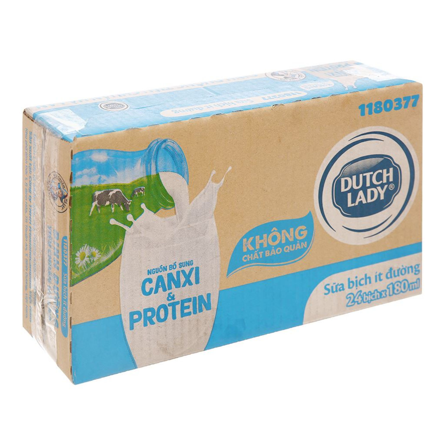 Thùng 24 bịch sữa tiệt trùng ít đường Dutch Lady Canxi Protein 180ml - MixASale