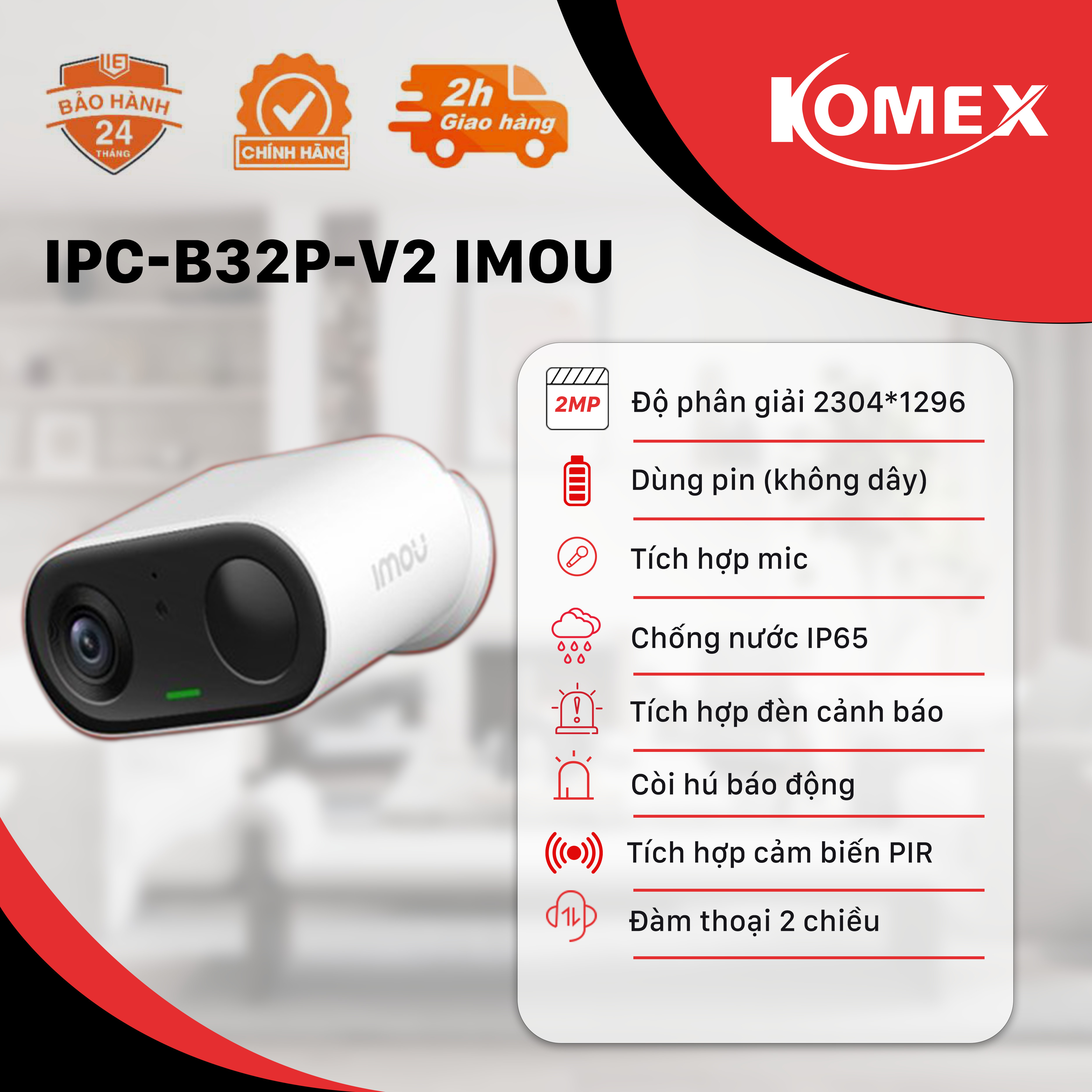 Camera Wifi dùng pin 2K iMOU IPC-B32P-V2 (Cell Go) - MixASale
