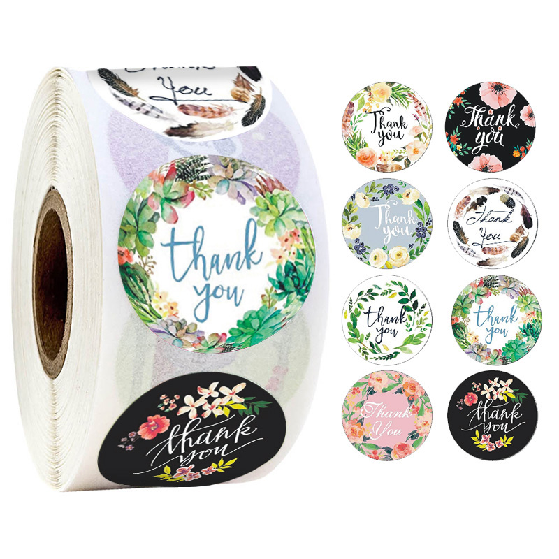 500Pcs/Roll 8 Types Floral Thank You Sticker for Seal Label ...