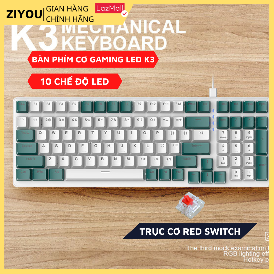 Bàn Phím CƠ ZIYOU K3 Luxury Cao Cấp, Phím Gõ Êm Sử Dụng Trục Cơ Red Switch, Led 16,5 Triệu Màu ...