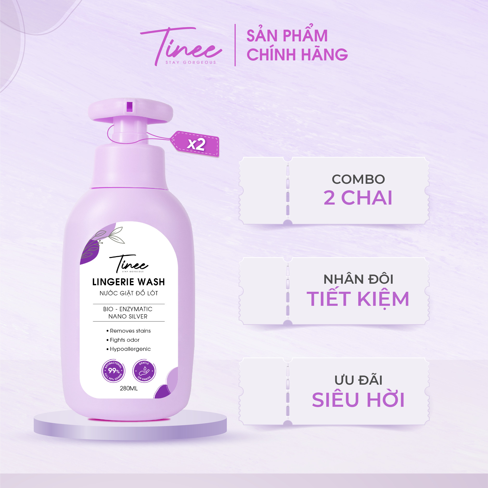 GIÁ DÙNG THỬ Nước giặt đồ lót Sinh Học Tinee 280ml - Nano bạc phiên bản ...