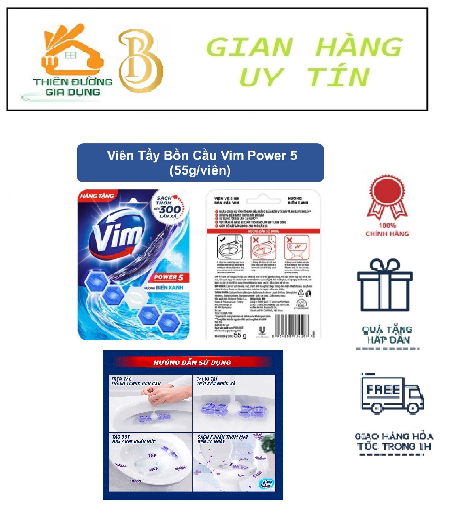 VIM TẨY TOILET - VỆ SINH BỒN CẦU - VIÊN TREO - HƯƠNG BIỂN XANH - 1 ...