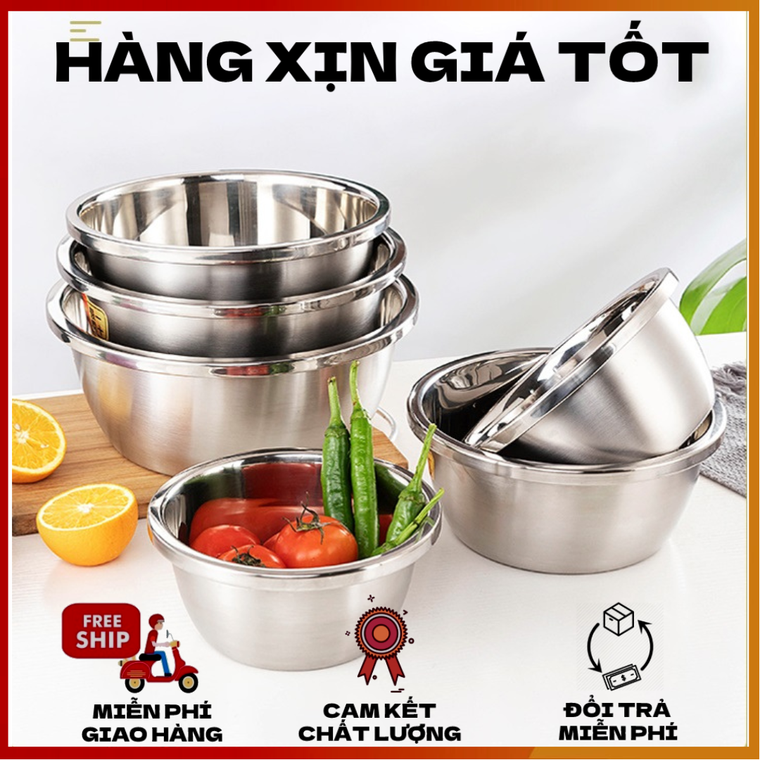 Thau inox 304 nhà bếp đa năng nhiều kích thước 20cm 22cm 24cm 26cm 28cm ...
