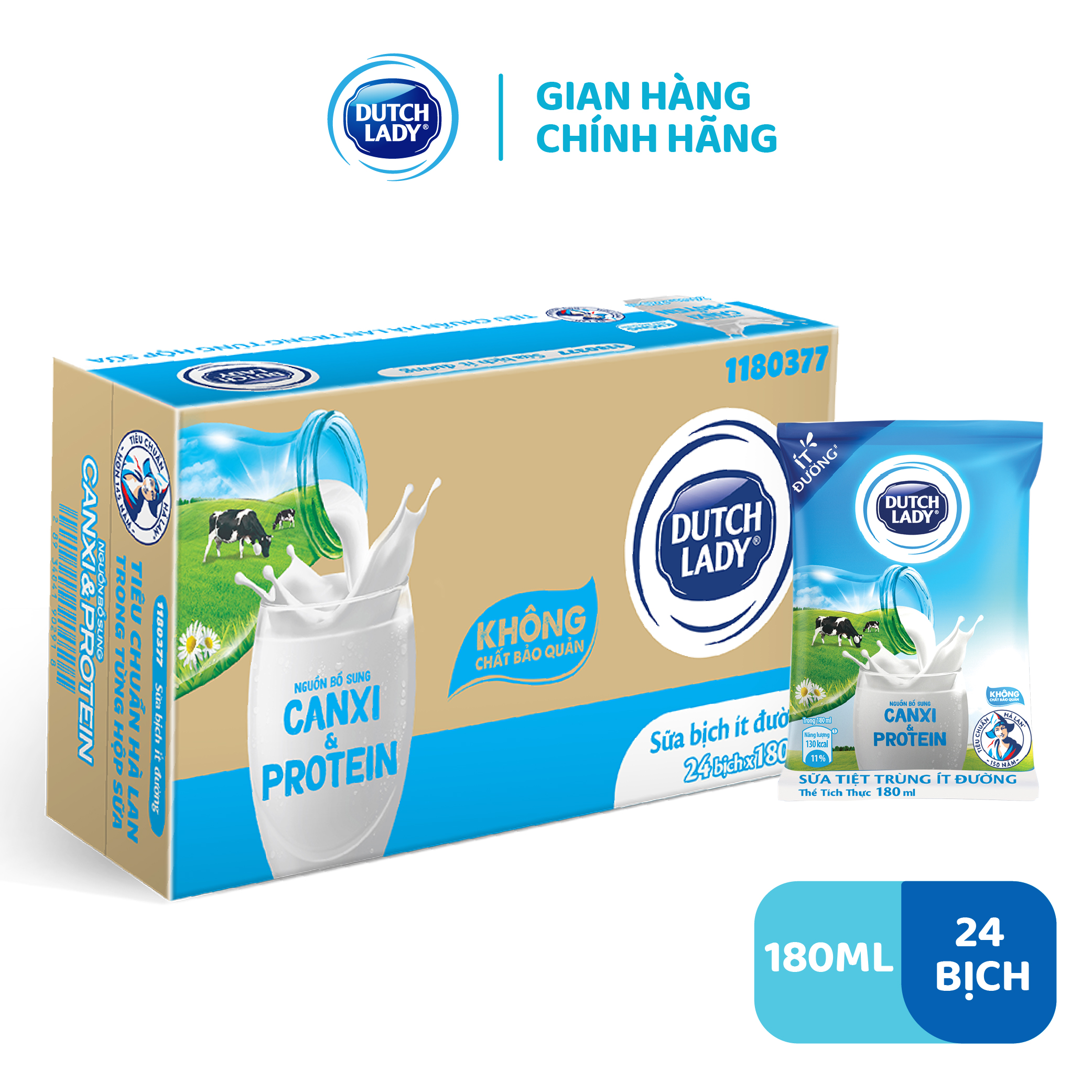Thùng 24 bịch sữa tiệt trùng ít đường Dutch Lady Canxi Protein 180ml ...