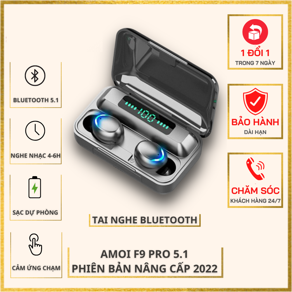Tai nghe Bluetooth AMOI F9 PRO TWS 5.1 cảm ứng chống nước IPX5 chống ồn pin sạc dự phòng phiên ...