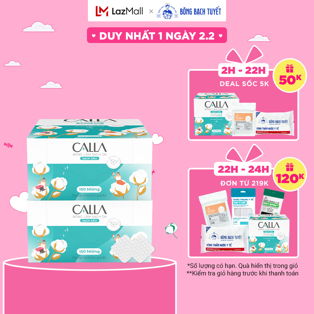 Combo 2 Hộp Bông Tẩy trang làm sạch da Calla Sạch Sâu 150 miếnghộp ...