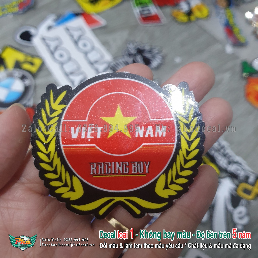 Tem logo Việt Nam Racing Boy 6x5cm dán đầu đèn xe, mỏ dè, mặt nạ mũ bảo ...