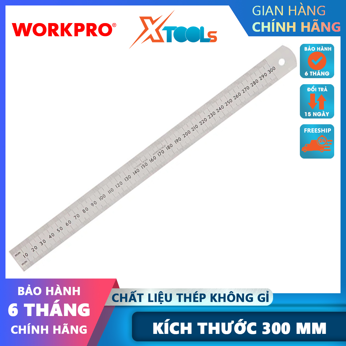 Thước đo thẳng thép không gỉ, kích thước 300mm (12 inches) Workpro ...