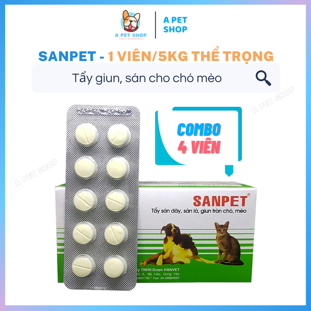 4 Viên Tẩy Giun Sán Chó Mèo Sanpet Hanvet 1viên/5Kg Thể Trọng - A Pet ...