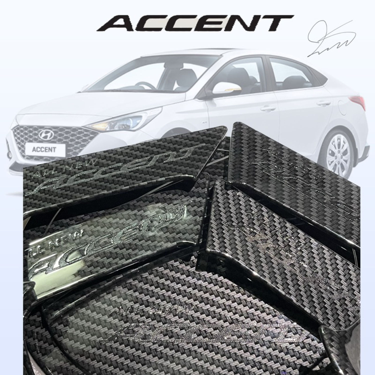 Accent 17- 2023 Phụ kiện Carbon ốp Tay mở cửa Hõm chén lưng Gương nắp ...