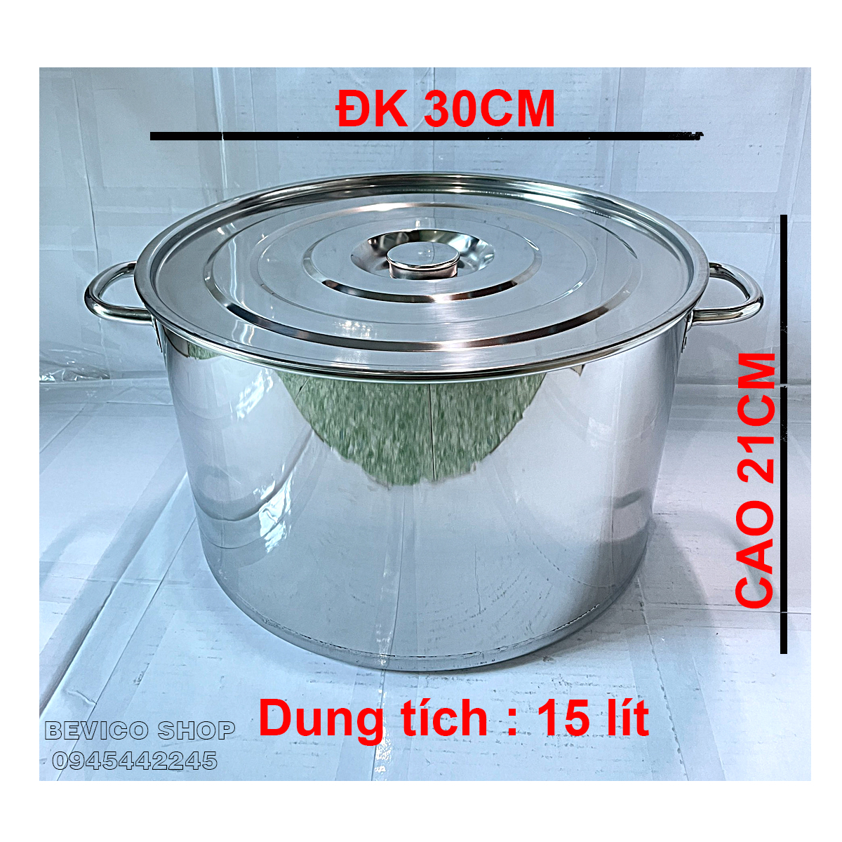 Nồi inox lớn thân thấp 50cm/55l, 45cm/40l, 40cm/30l, 35cm/20l, 30cm/15l ( nồi nấu súp, hầm xương ...