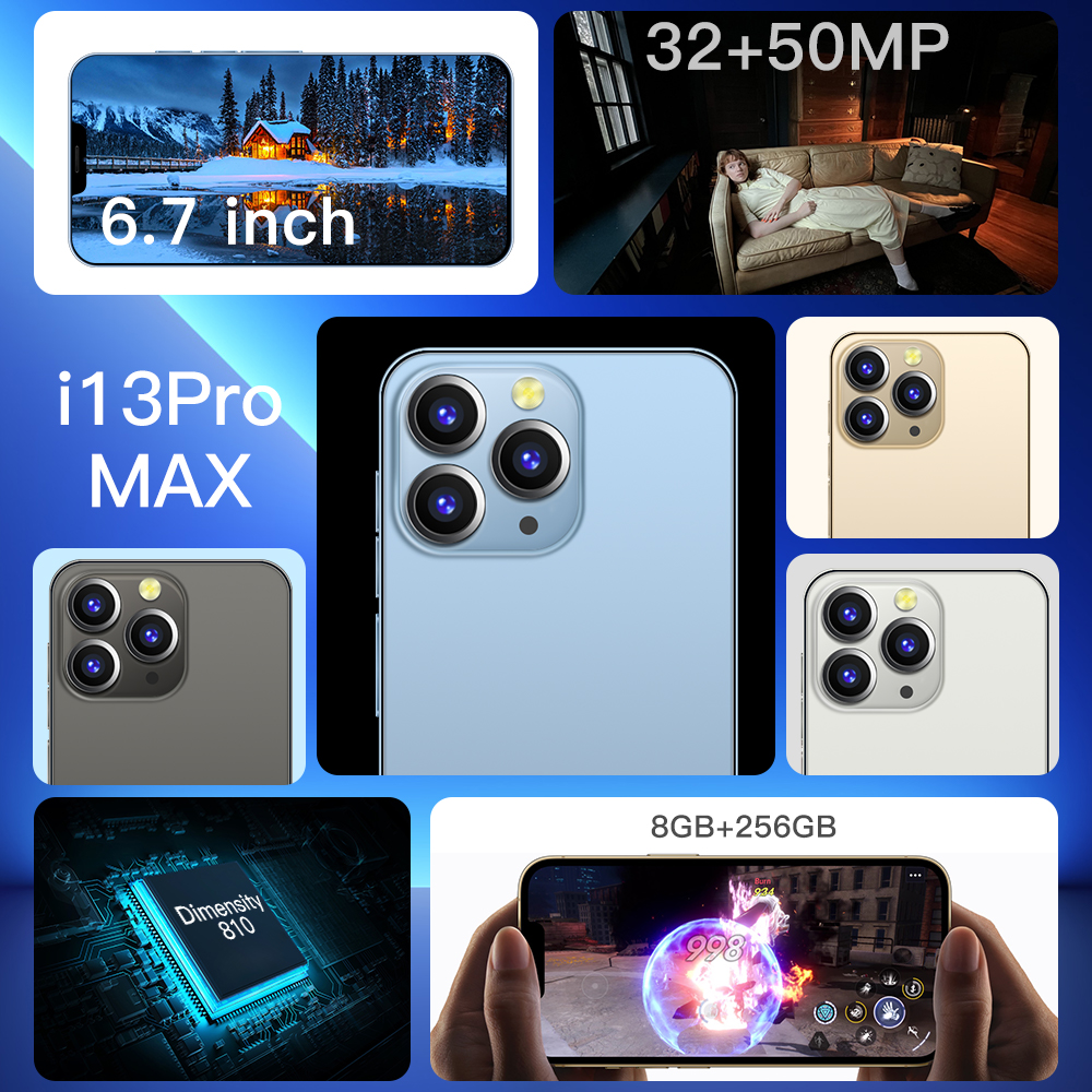 điện thoại rẻ cho học sinh i13 Pro Max 8256GB Chơi Trò chơi Hai Thẻ Sim ...