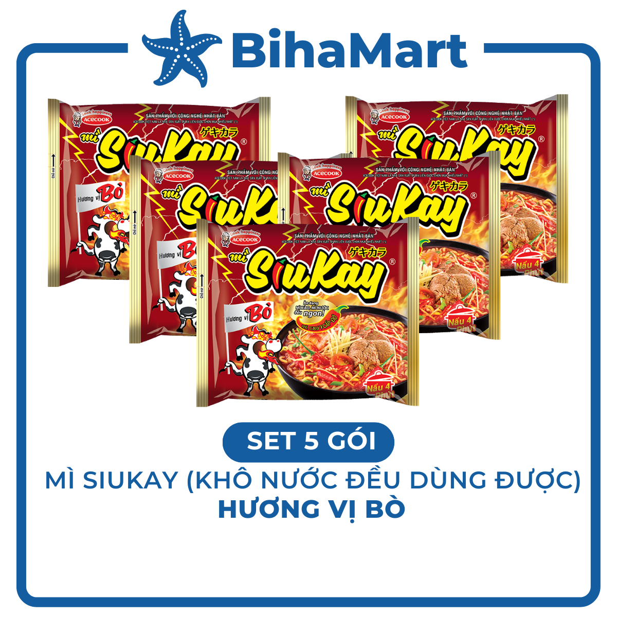 [SET 5 GÓI] - ACECOOK - Mì Siukay bò - Mì bò Siukay - Mì Siukay hương ...