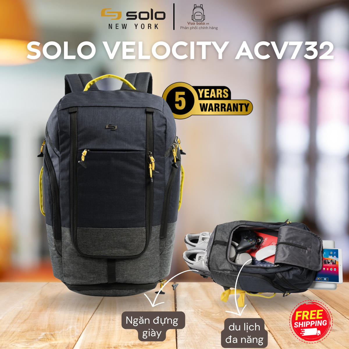 Balo Solo Velocity Max Backpack 17.3 inch - ACV732. Phù hợp du lịch- Có Ngăn Đựng Giày Riêng ...
