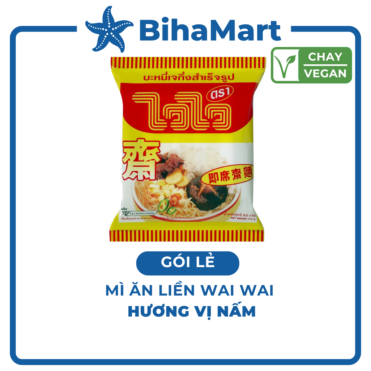 [GÓI LẺ] - MÌ WAI WAI chay - Mì WaiWai chay vị nấm (không chua) - 60g ...