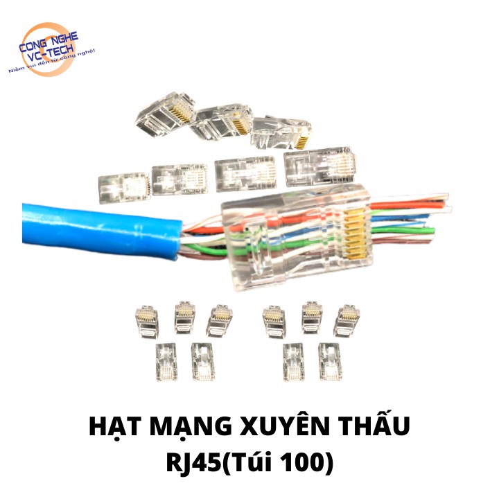 Hạt mạng xuyên thấu RJ45 AMP/Commscope PN 6-554720-3 (Cat5/Cat6 chân đồng hộp 100c Chính hãng ...