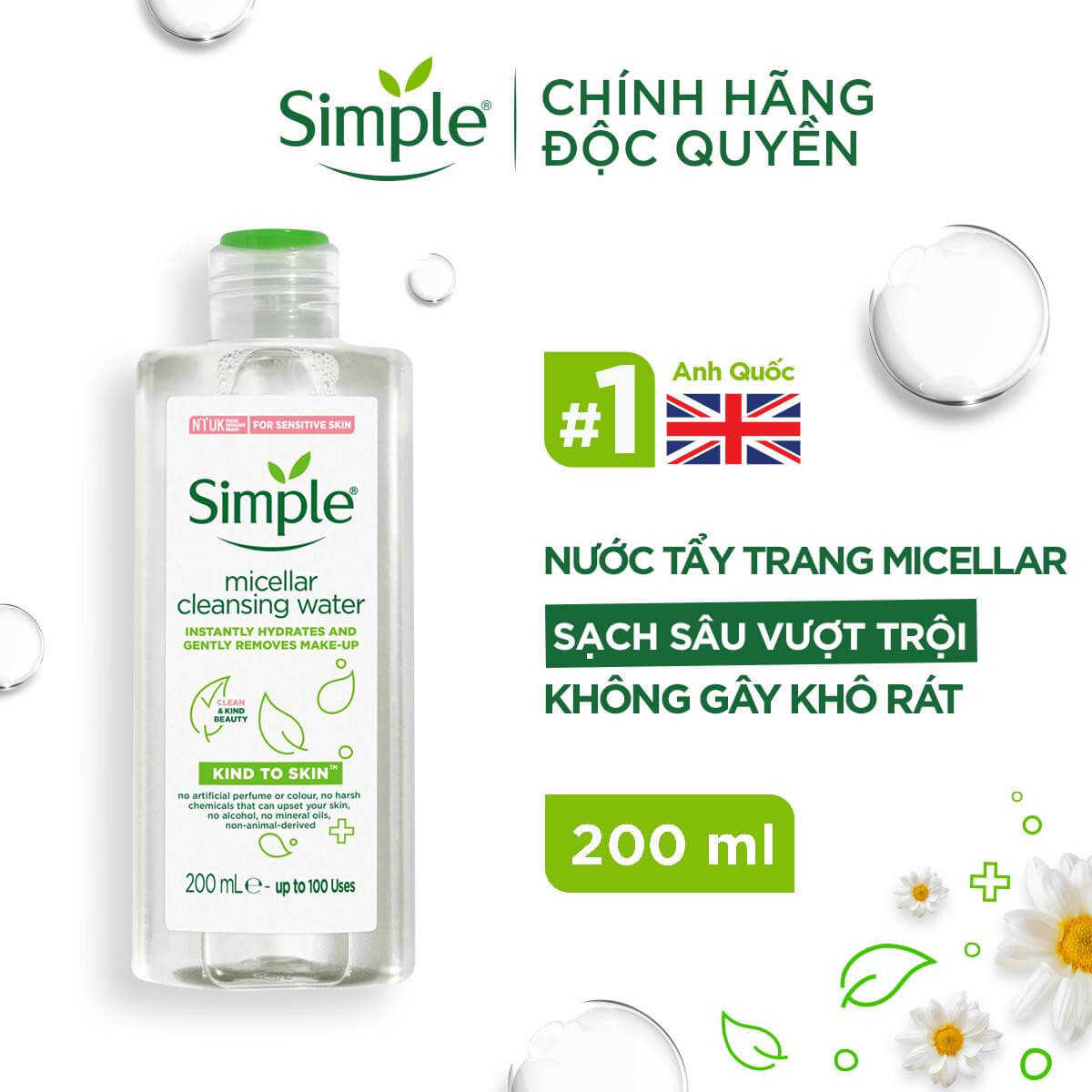 Nước Tẩy Trang Simple 200ml Làm Sạch Trang Điểm Vượt Trội & Dưỡng Ẩm Da ...