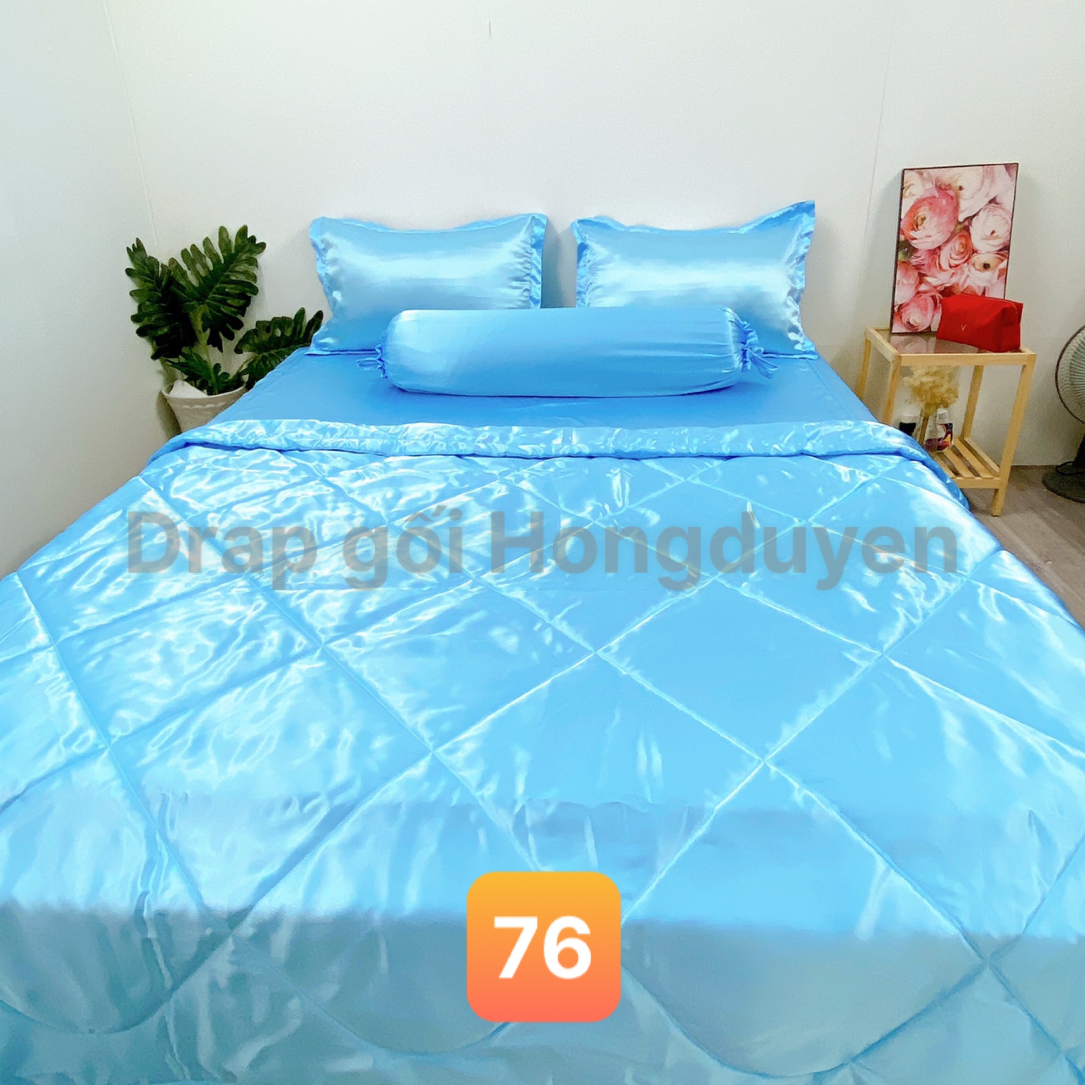 Bộ drap/ga/ra phi bóng trơn 1m6/1m8 màu xanh nhạt 76. Bộ ra phi bóng. Bộ drap phi bóng. Bộ grap ...