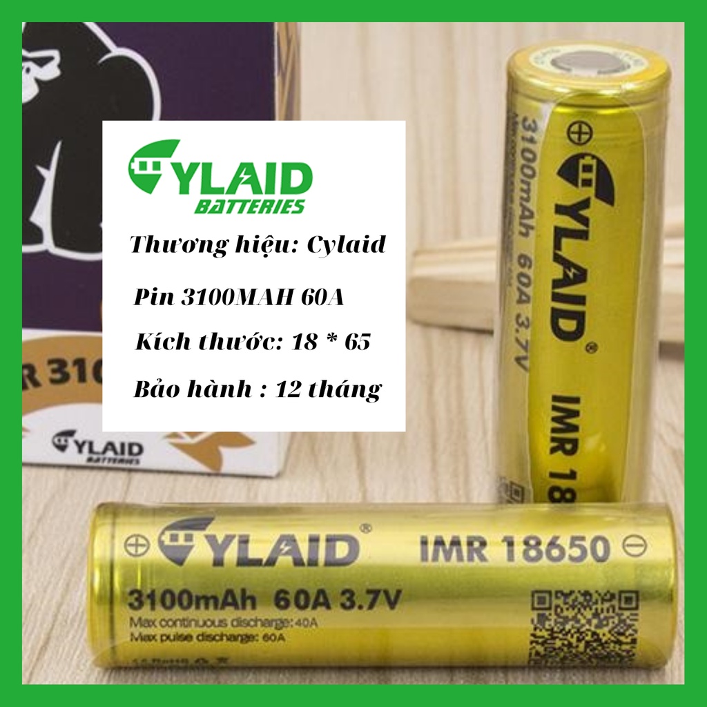 Nhập RS0722 giảm 30k cho đơn 99kPin 18650 cylaid vàng 3100mAh 60A dung ...