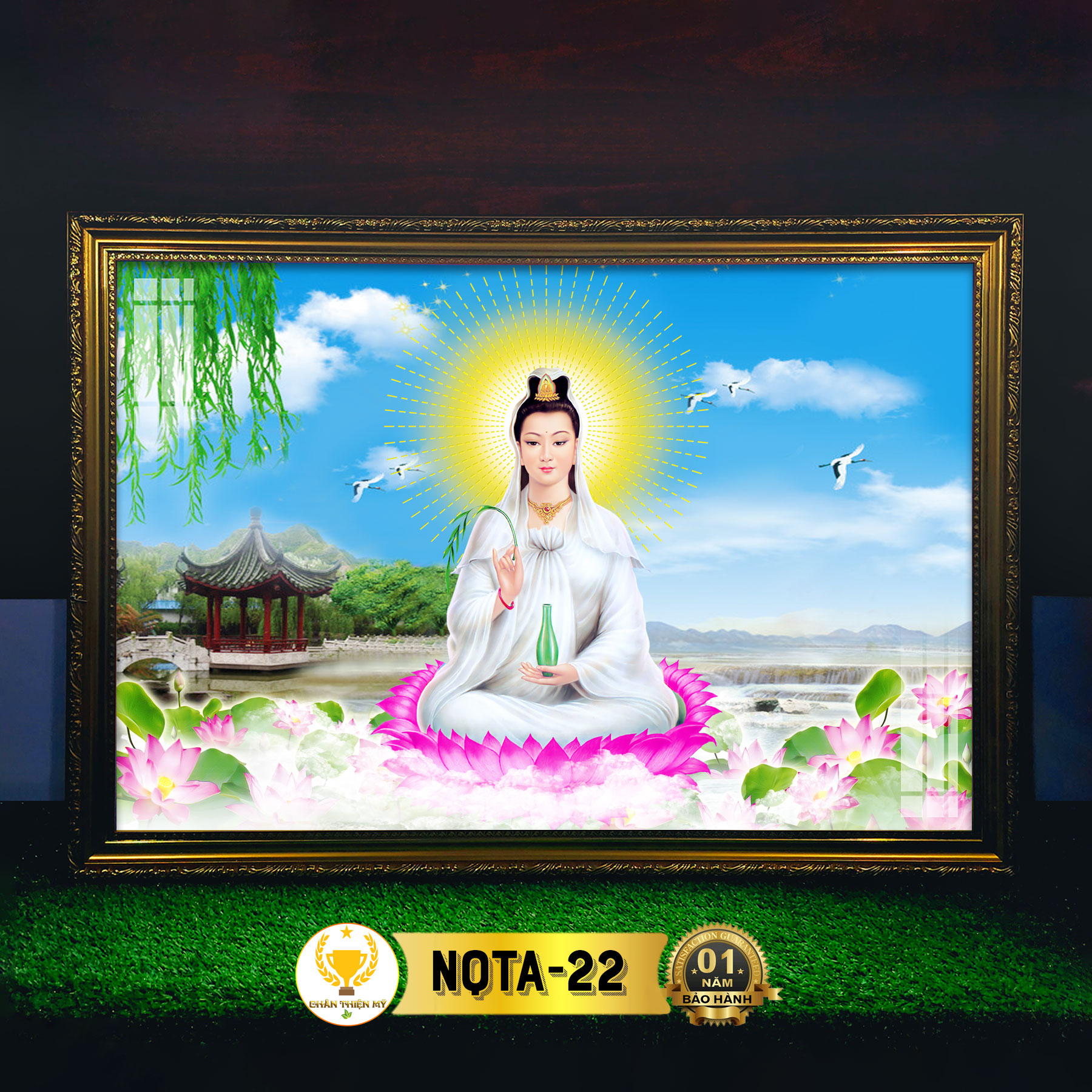 Tranh Thờ Quan Âm Bồ Tát Có Đèn CHÂN THIỆN MỸ, Trang Trí Bàn Thờ Treo ...