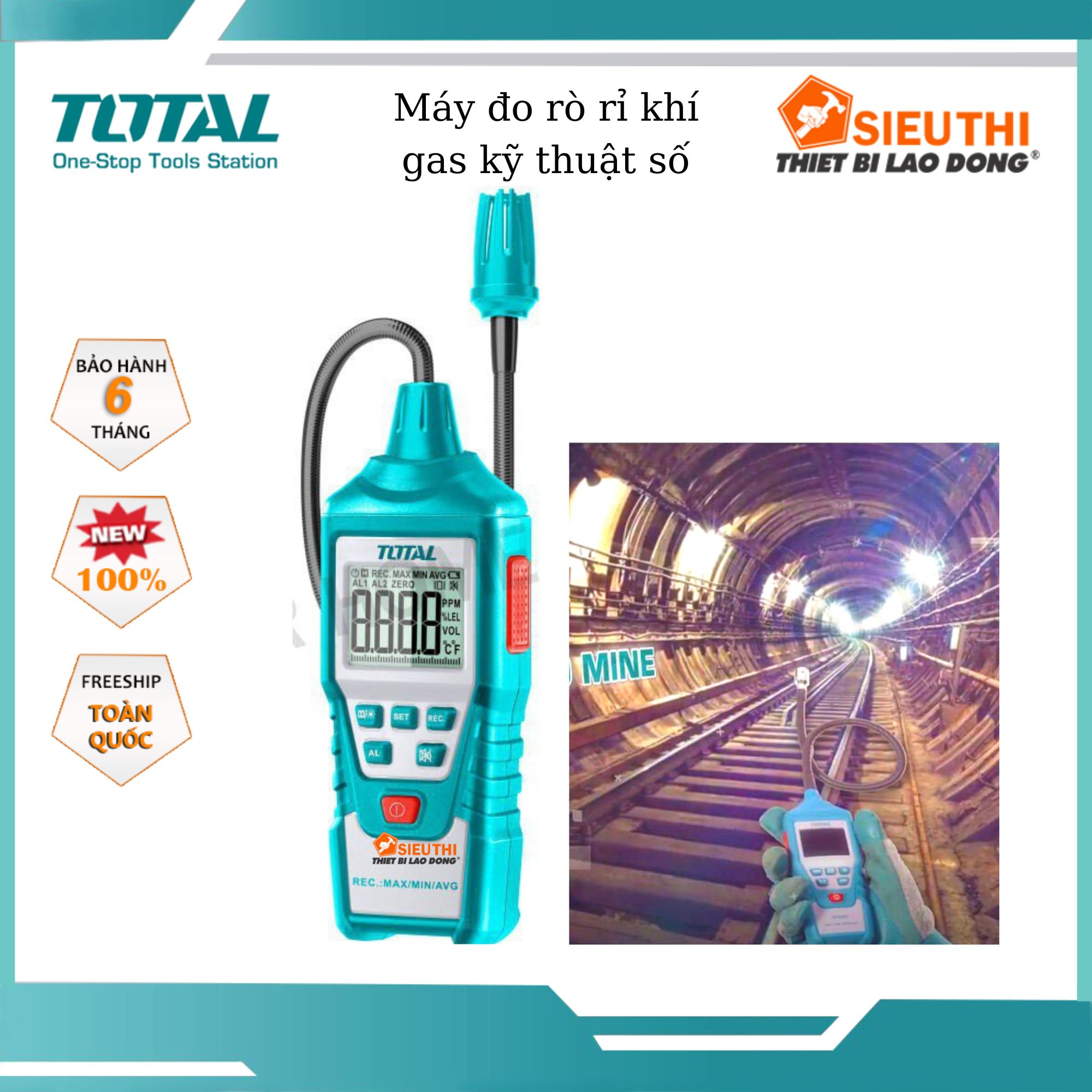 Máy đo rò rỉ khí Gas kỹ thuật số TOTAL TETGA01 màn hình LCD Thiết bị ...