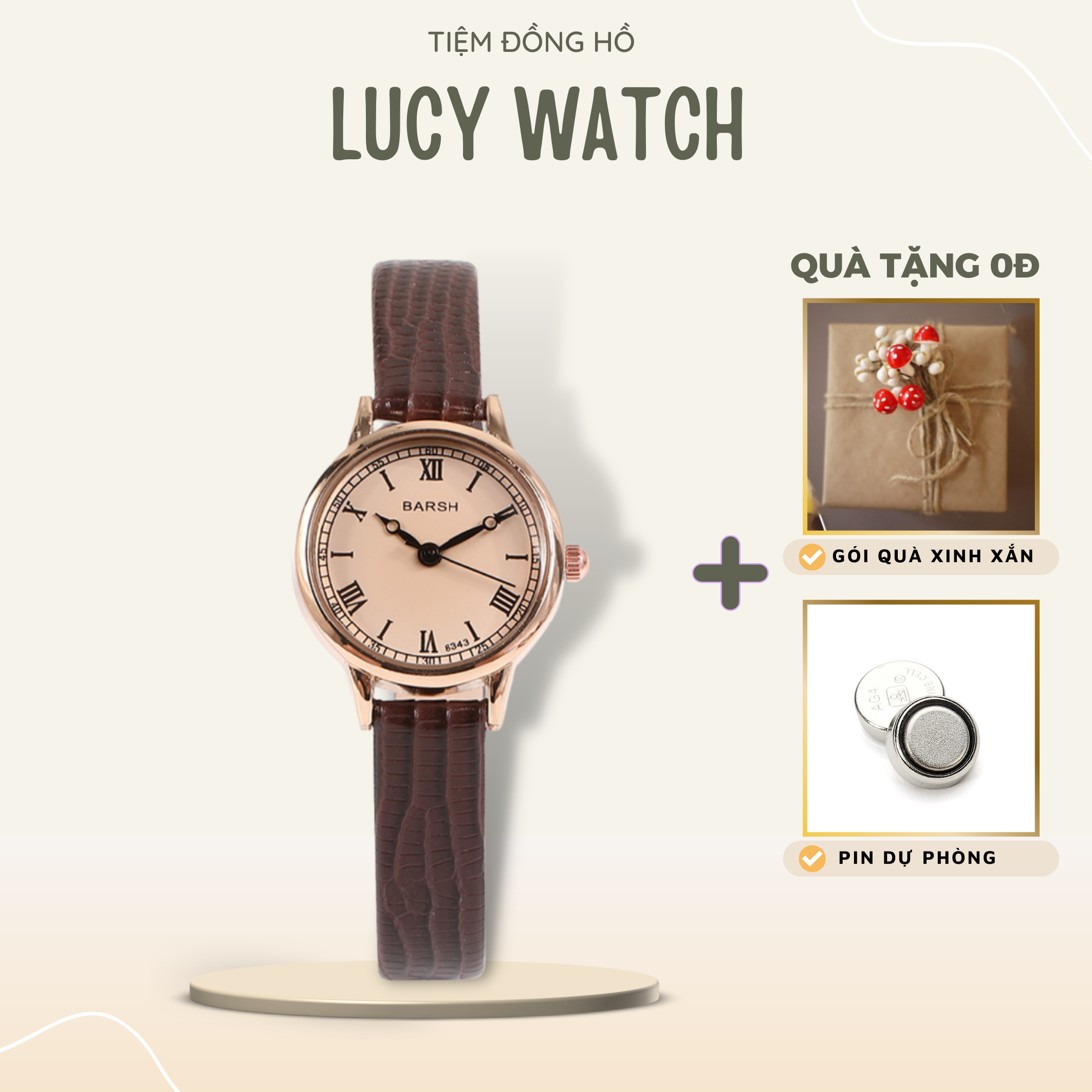 Đồng Hồ Nữ BARSH Mặt Hình Chữ Nhật Cá Tính Dây Da Màu Đen Màu Nâu ...