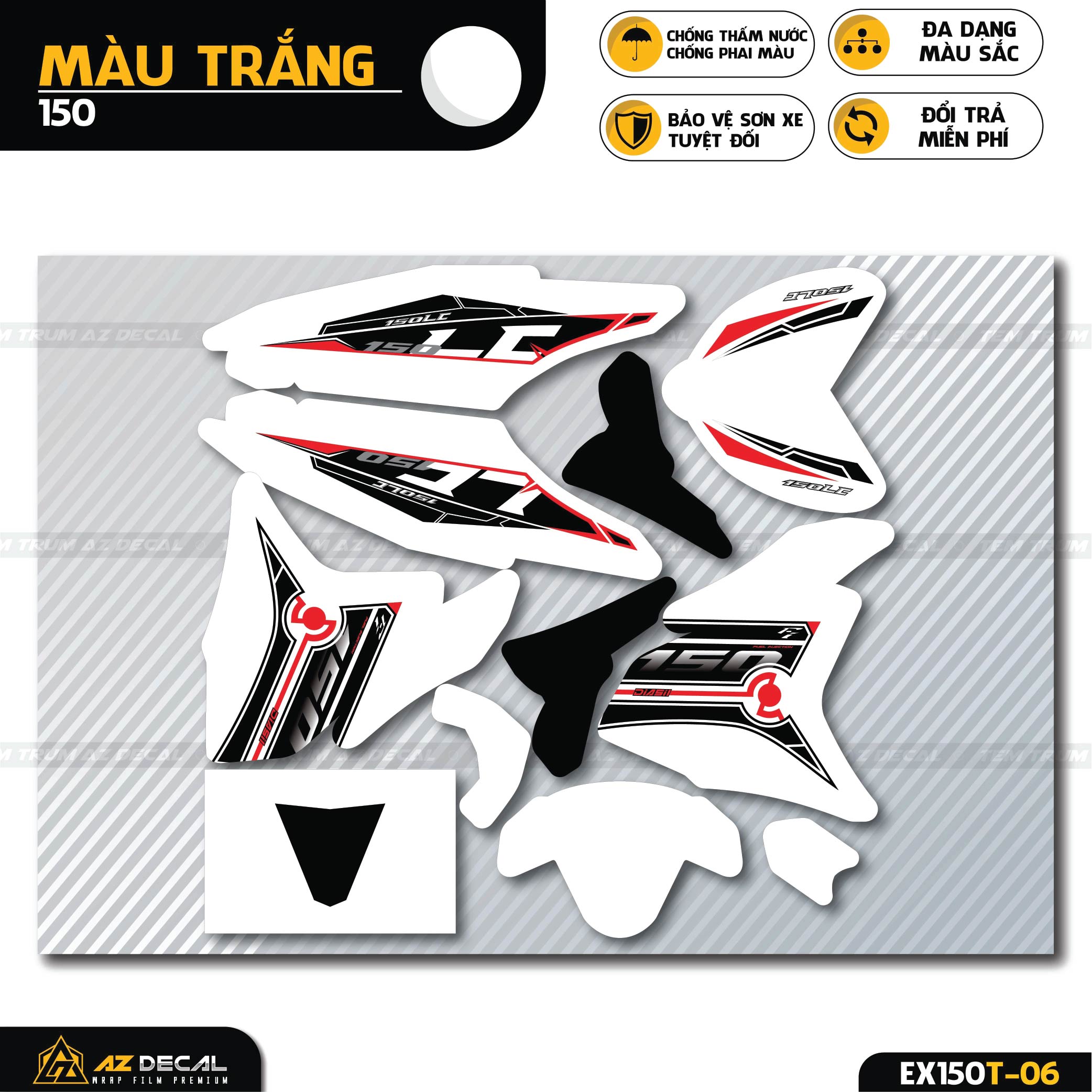 Tem Trùm Xe Exciter 150 Phong Cách LC EX150T-06 Decal Cao Cấp Dán Ex ...