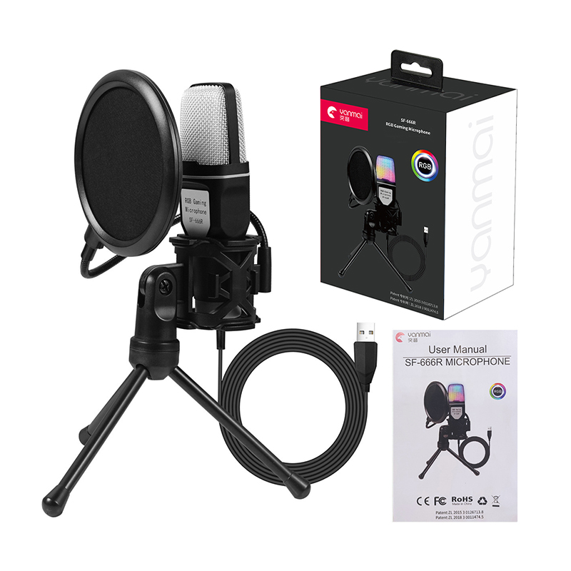 Mic Livestream,micro thu âm có màng lọc tạp âm đèn led 7 màu,mic thu âm ...