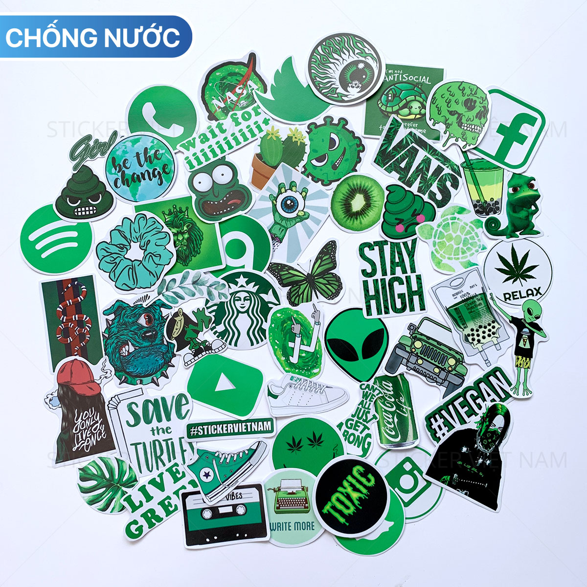 Xanh Lá Green stickers - Chất liệu PVC chất lượng cao chống nước, chống ...