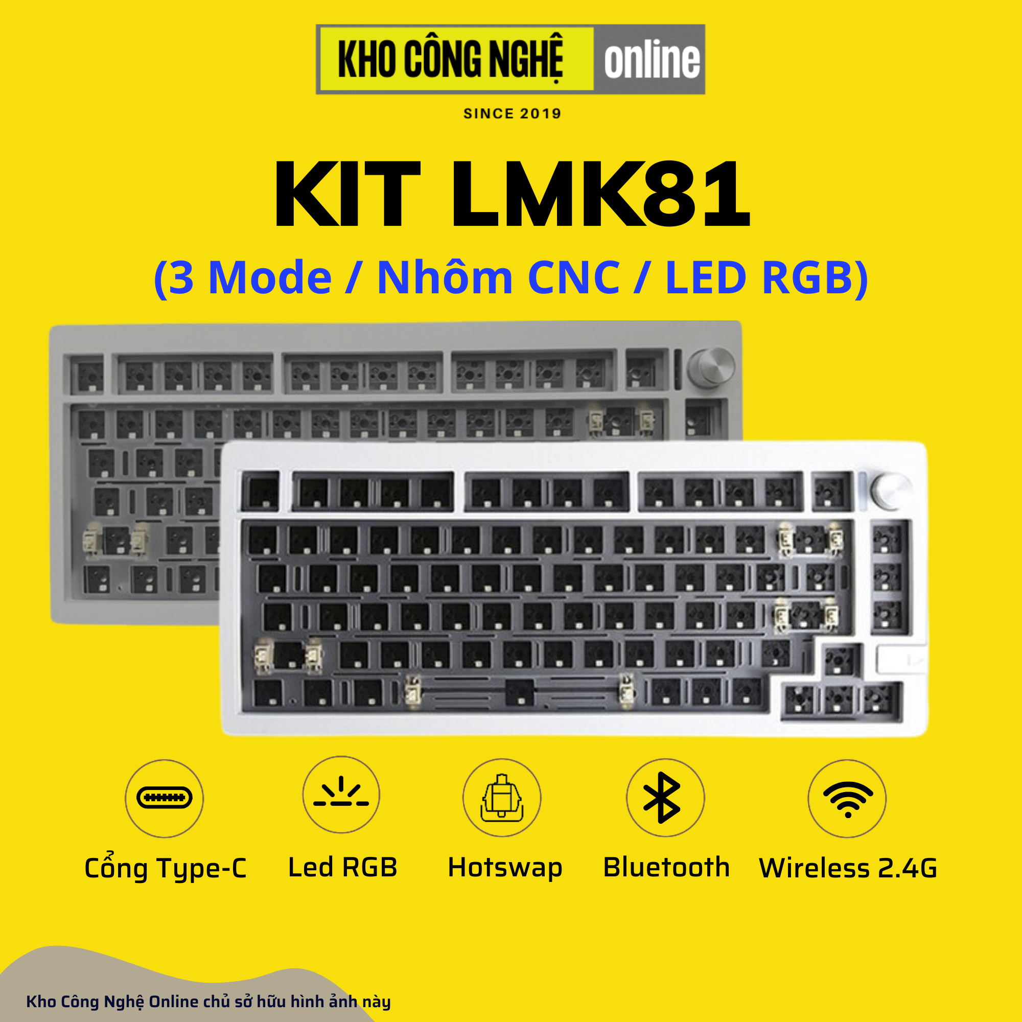 Kit LMK81 - Kit Bàn phím cơ LMK81 RGB mạch xuôi kết nối 3 chế độ (Nhôm ...