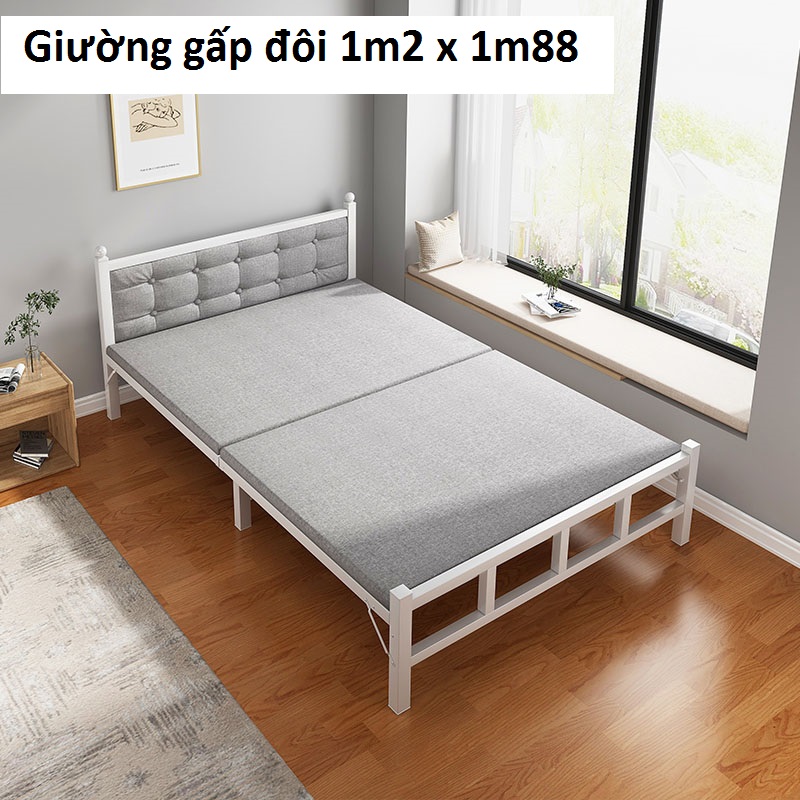 Giường xếp gọn kèm nệm dài 1m2 x 1m9 khung sắt chắc chắn giường gấp ...