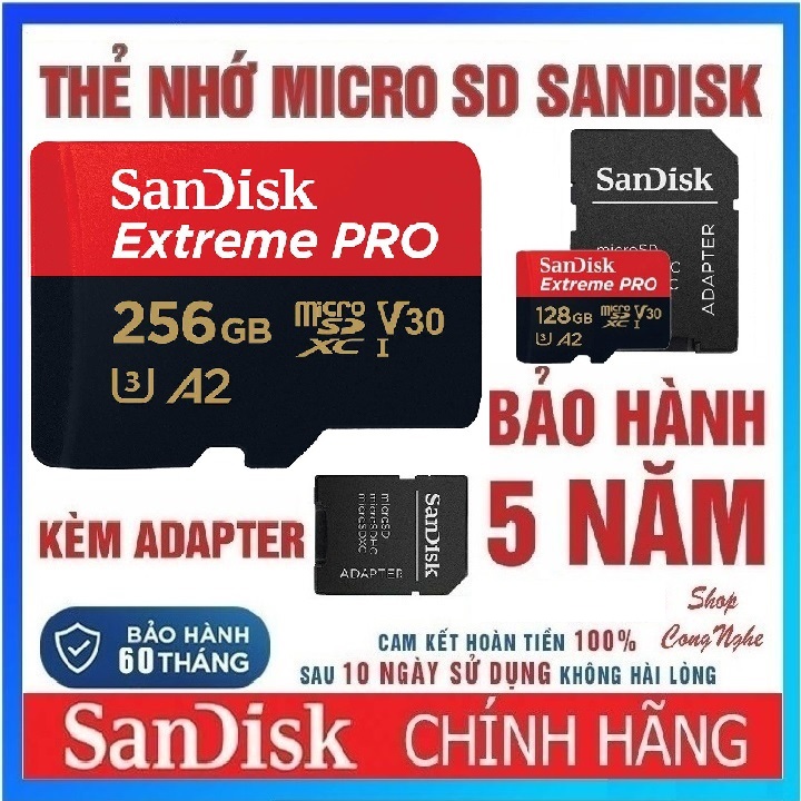 Thẻ nhớ SDXC UHS-I SanDisk Extreme Pro U3 V30 256GB 128GB 64GB 200MBs ...