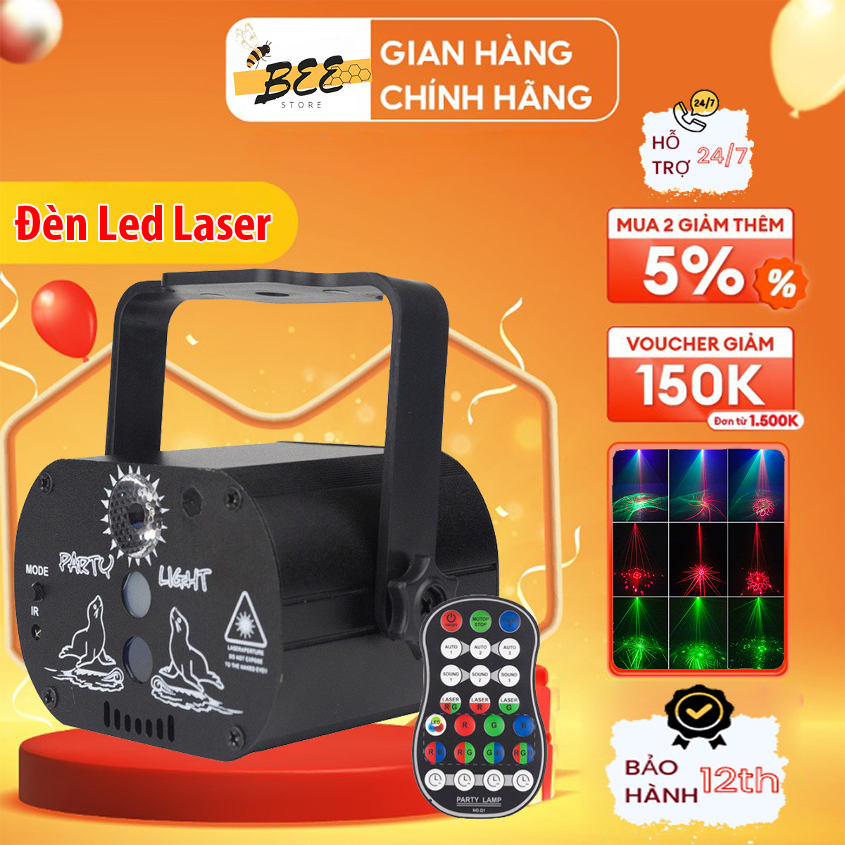 Đèn LED nháy theo nhạc kết hợp laser có điều khiển, đèn led vũ trường ...