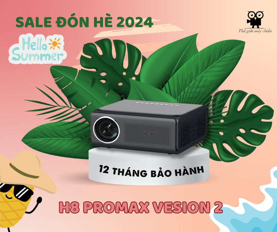 [H8 Promax Version 2] Máy Chiếu Mini Full HD, Hỗ Trợ 4K, Lấy Nét Tự Động, Projector, Kem ...