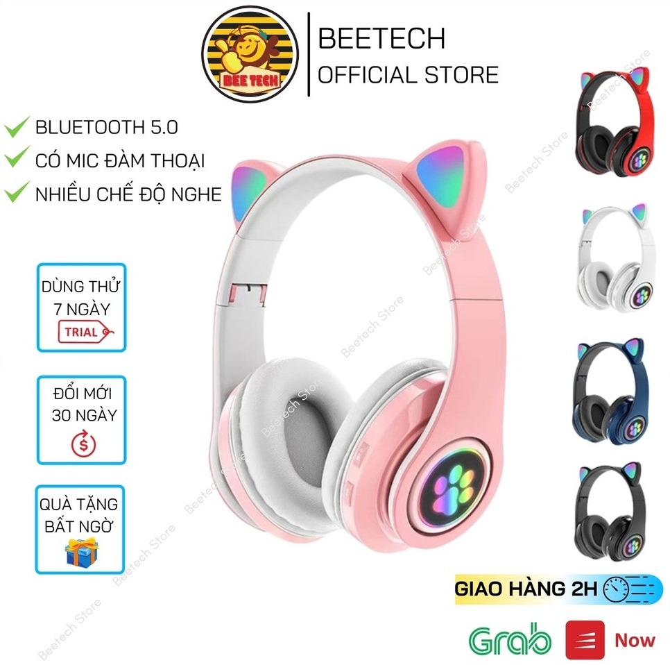 Tai nghe bluetooth hình tai mèo, tai phone chụp tai có led siêu đẹp ...